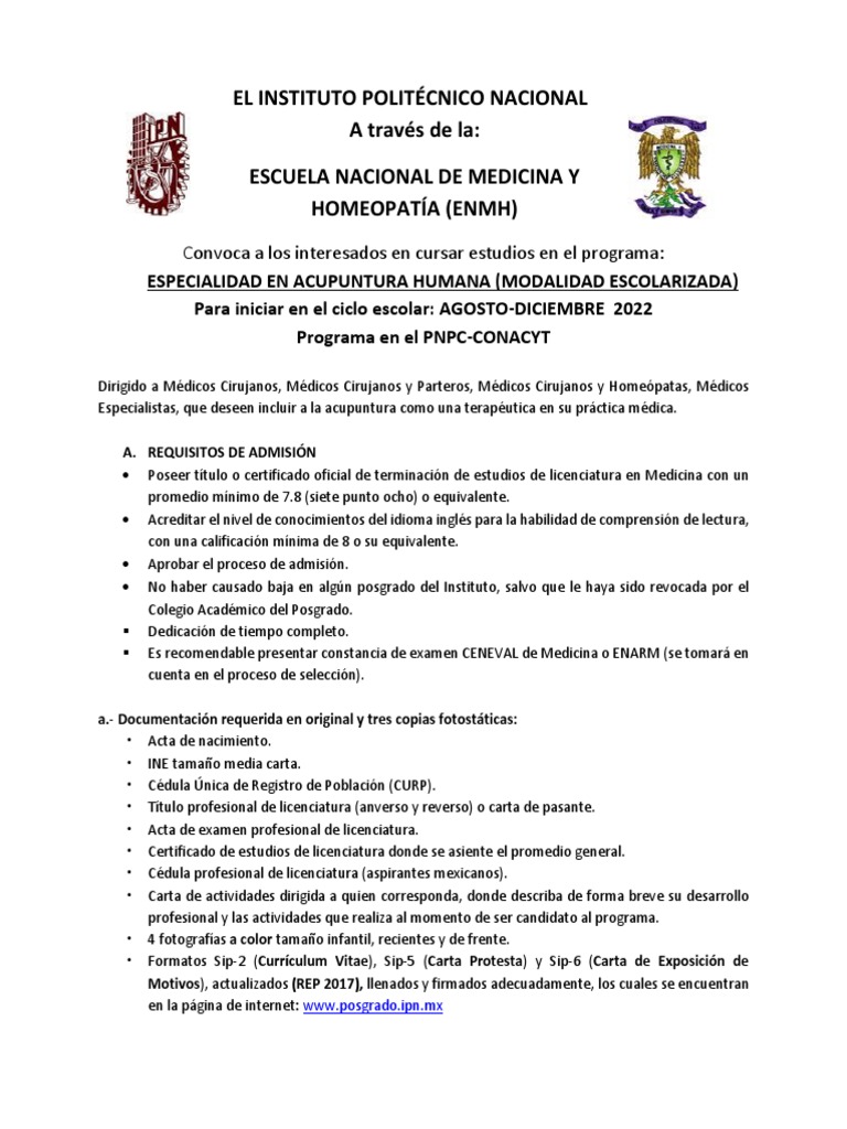 Acupuntura Ipn | PDF | Plan de estudios | Prueba (evaluación)