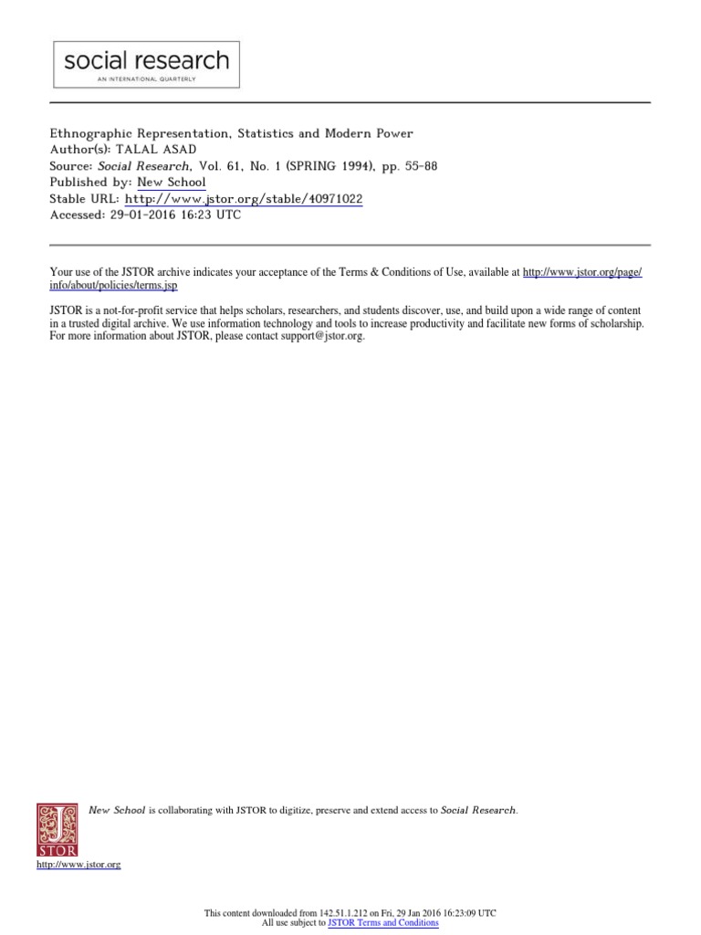 Talal Asad - Ethnographic Representation, Statistics and Modern Power ...