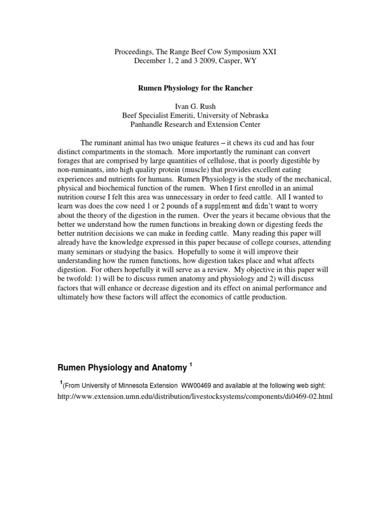 Rumen Physiology for Cattle Nutrition | PDF | Digestion | Ruminant