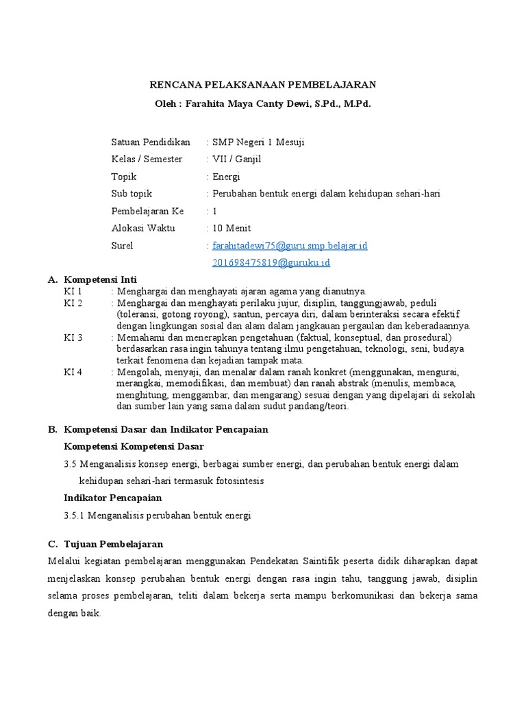 Farahita Maya Canty Dewi - RPP Ipa - Energi | PDF