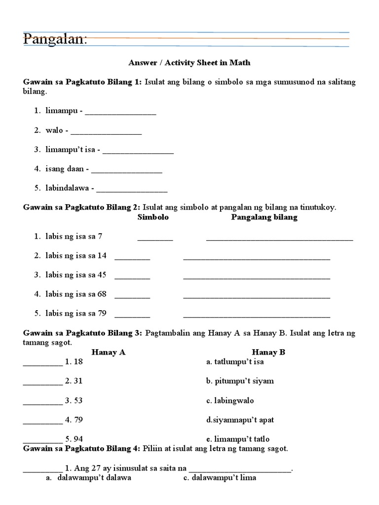 Activity Sheet Math Week 5 | PDF