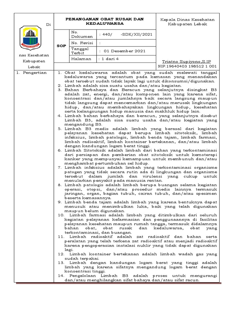 SOP Penanganan Obat Kadaluwarsa B3 | PDF