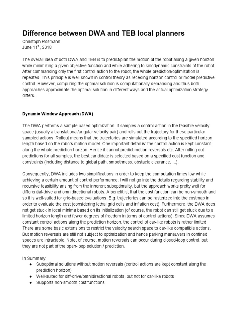 Difference Between DWA and TEB Local Planners | PDF | Mathematical ...