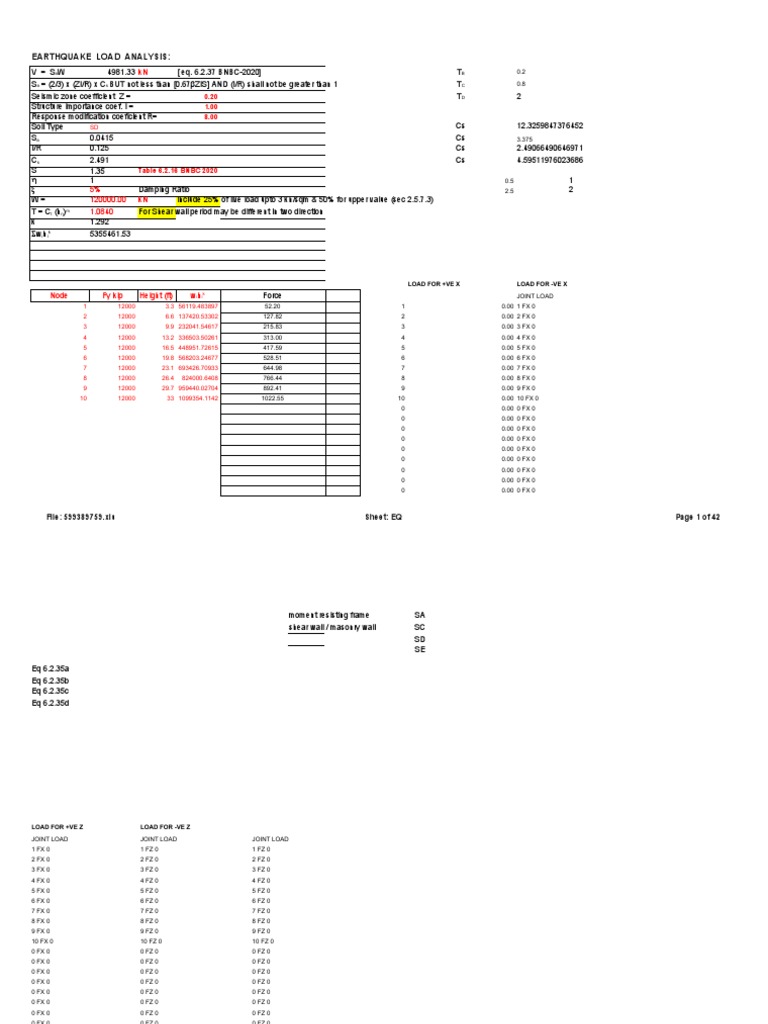 Earthquake Analysis According To BNBC 2020 | PDF | Concrete ...