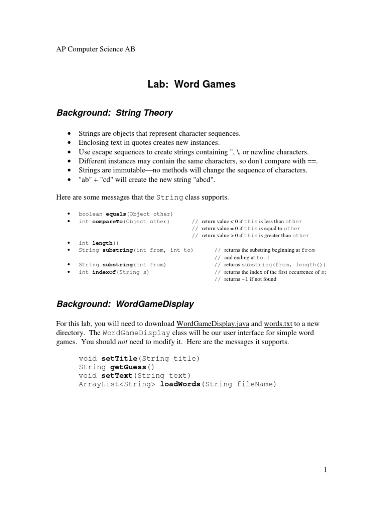 Word Game Lab | PDF | String (Computer Science) | Time Complexity