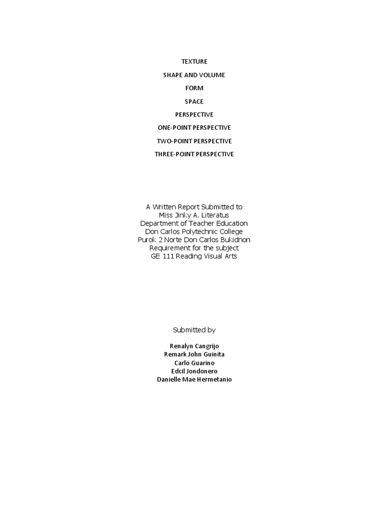 Written Report Sample | PDF | Perspective (Graphical) | Geometry