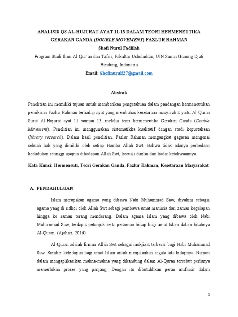 Analisis Teori Hermeneutika Fazlur Rahman | PDF