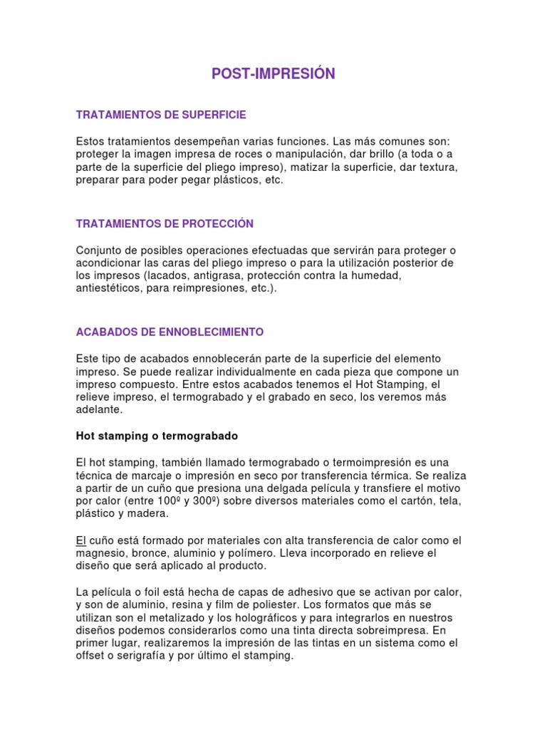 Post Impresion | PDF | Encuadernación | Grabado