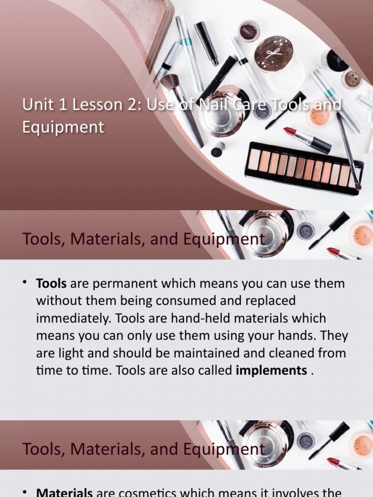 Nail Care Tools and Equipment Guide | PDF | Nail (Anatomy) | Disinfectant