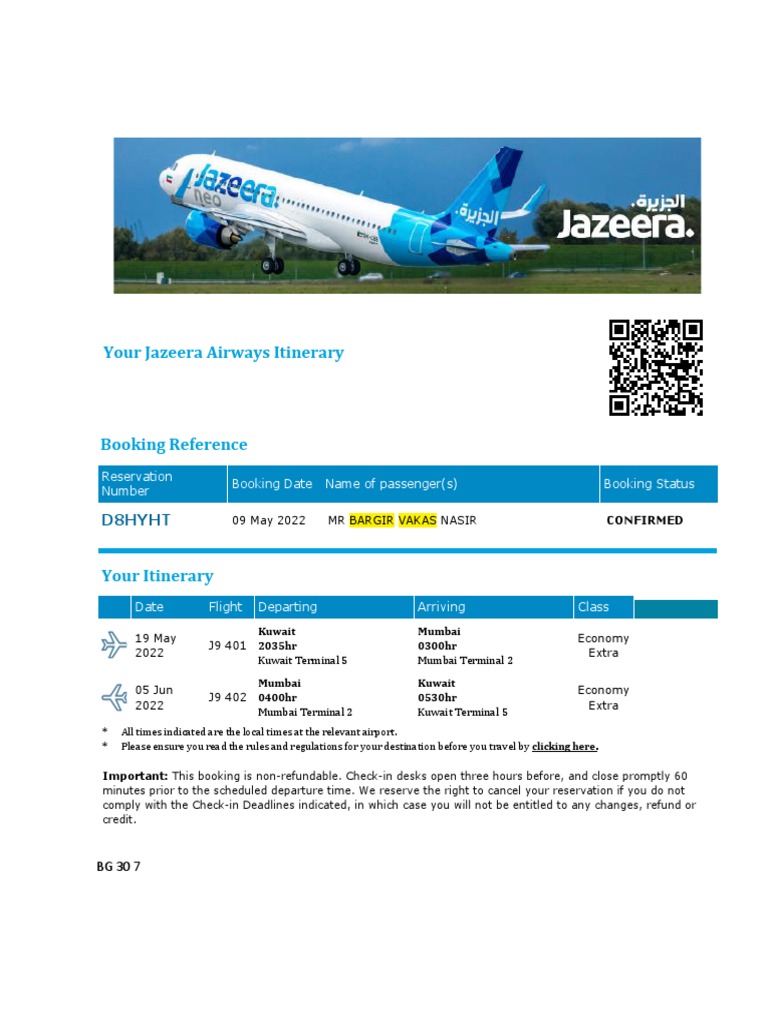 Your Jazeera Airways Itinerary | PDF