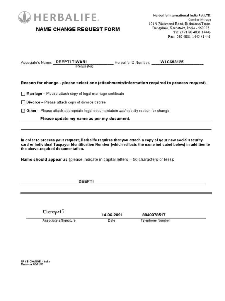 Name Change Request Form: (Requestor) | PDF