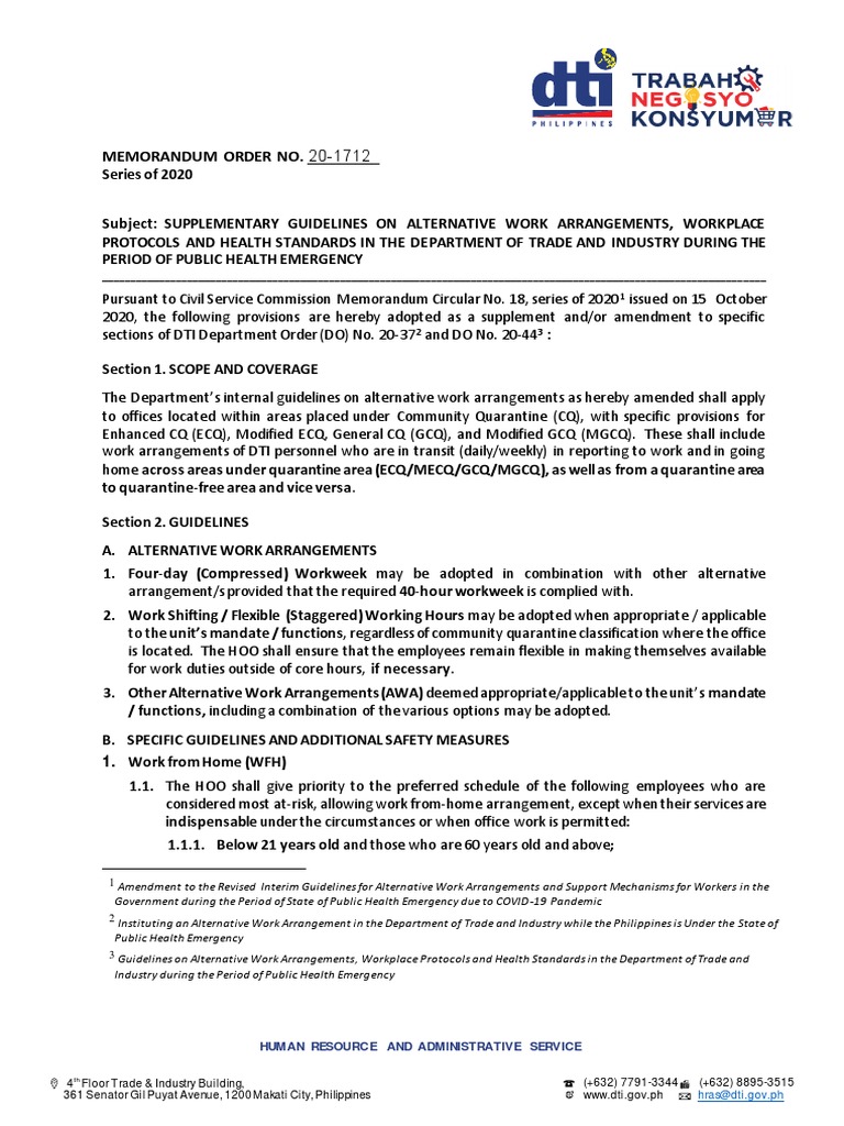 Memorandum Order No. 20-1712 | PDF | Overtime | State Of Emergency