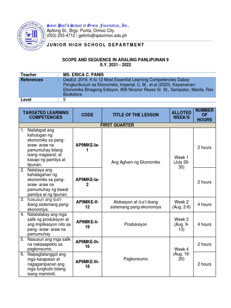 Scope and Sequence AP9 2021 2022 | PDF