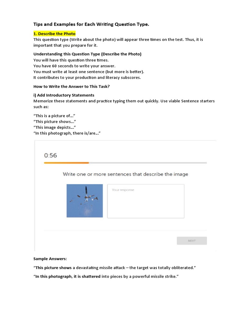 Tips and Examples For Each Writing Question Type.: 1. Describe The ...