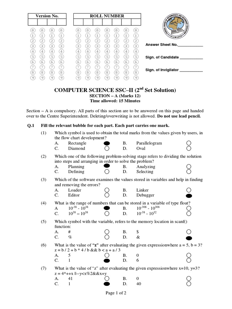 SSC-II Computer Science Model Paper 2024 | PDF | Software Development ...