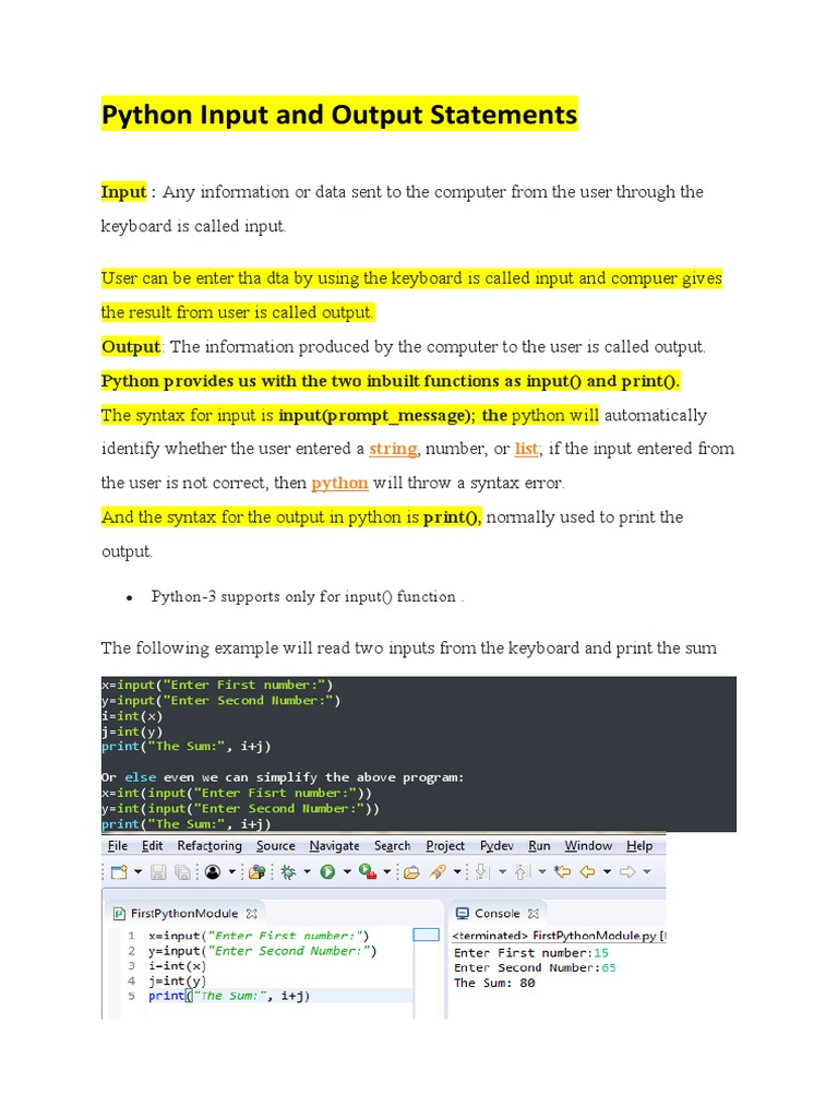 Python Input and Output Statements | PDF | Parameter (Computer Programming) | Python ...