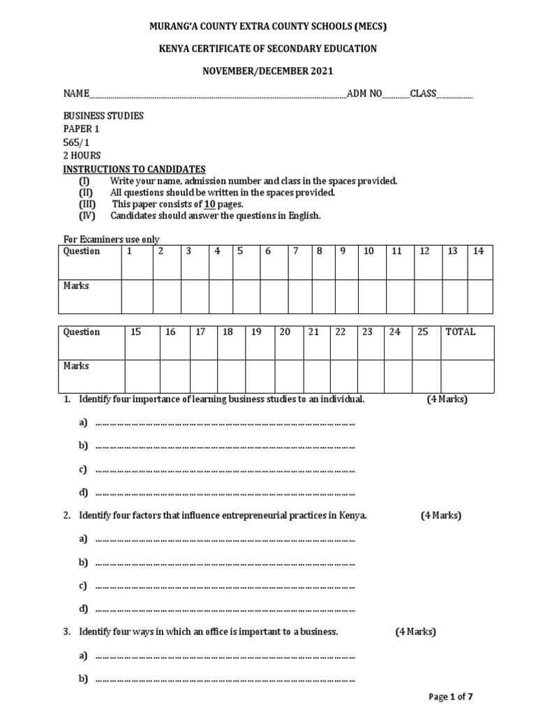 565-1 Business Studies Paper 1 Questions | PDF | Economic Equilibrium ...