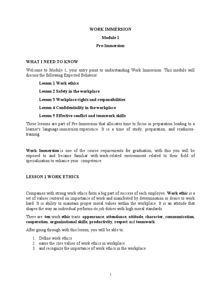 Work-Immersion-Lesson-1-and-2-for-printing | PDF | Personal Protective ...