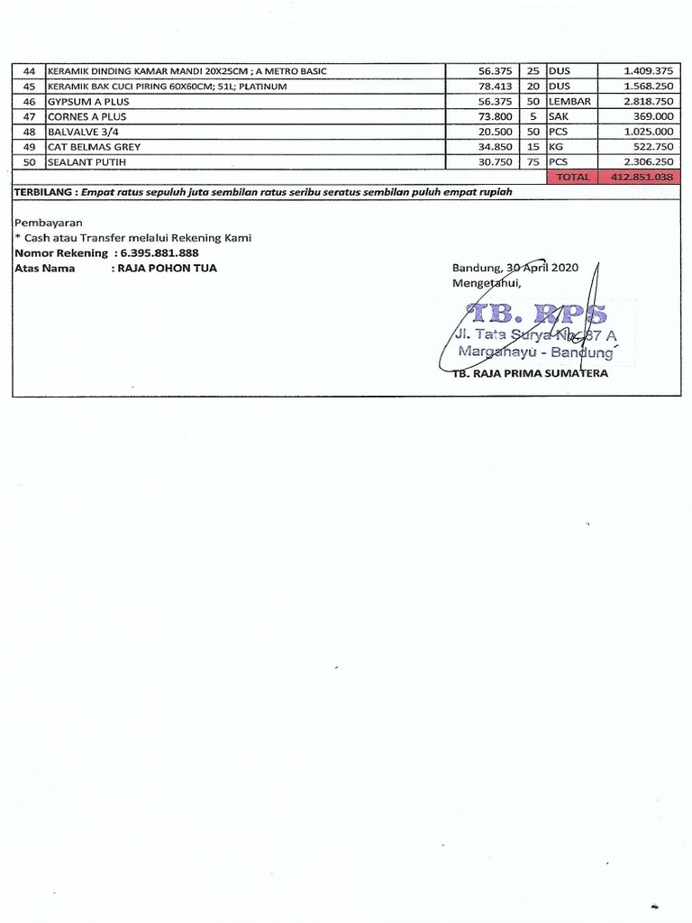 Daftar Belanja CV Ferdi Jaya | PDF