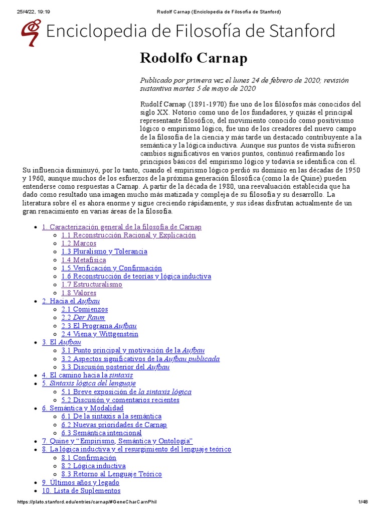 Rudolf Carnap (Enciclopedia de Filosofía de Stanford) | PDF | Teoría ...