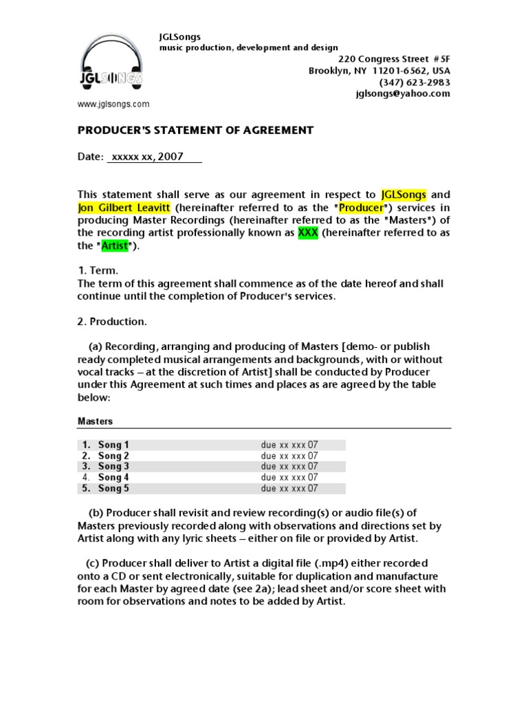 Agreement Sample Producer | PDF