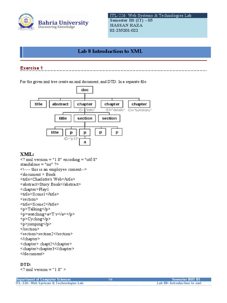 Lab 8 Introduction To XML: Exercise 1 | PDF | Xml | Persistence