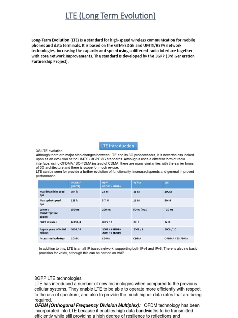 Long-Term Evolution (LTE) Is A Standard For High-Speed Wireless Communication For Mobile | PDF ...