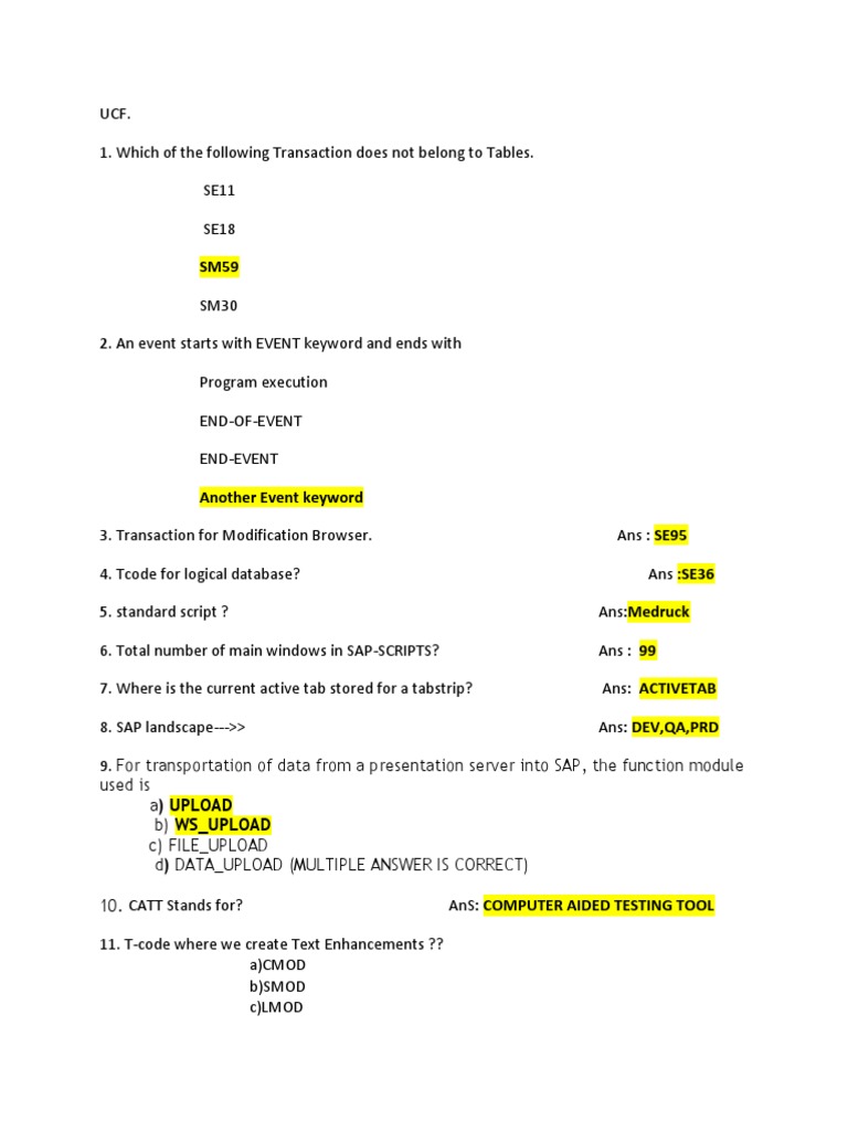 Abap MCQ | PDF | Information Technology | Information Age