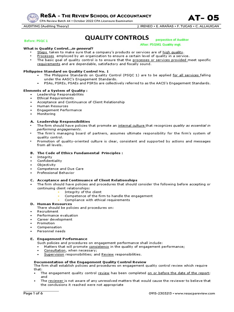 At-05 (Quality Controls) | PDF | Audit | Accounting