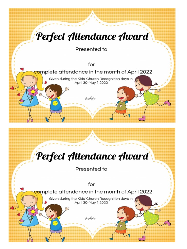 Perfect Attendance Award Cert | PDF