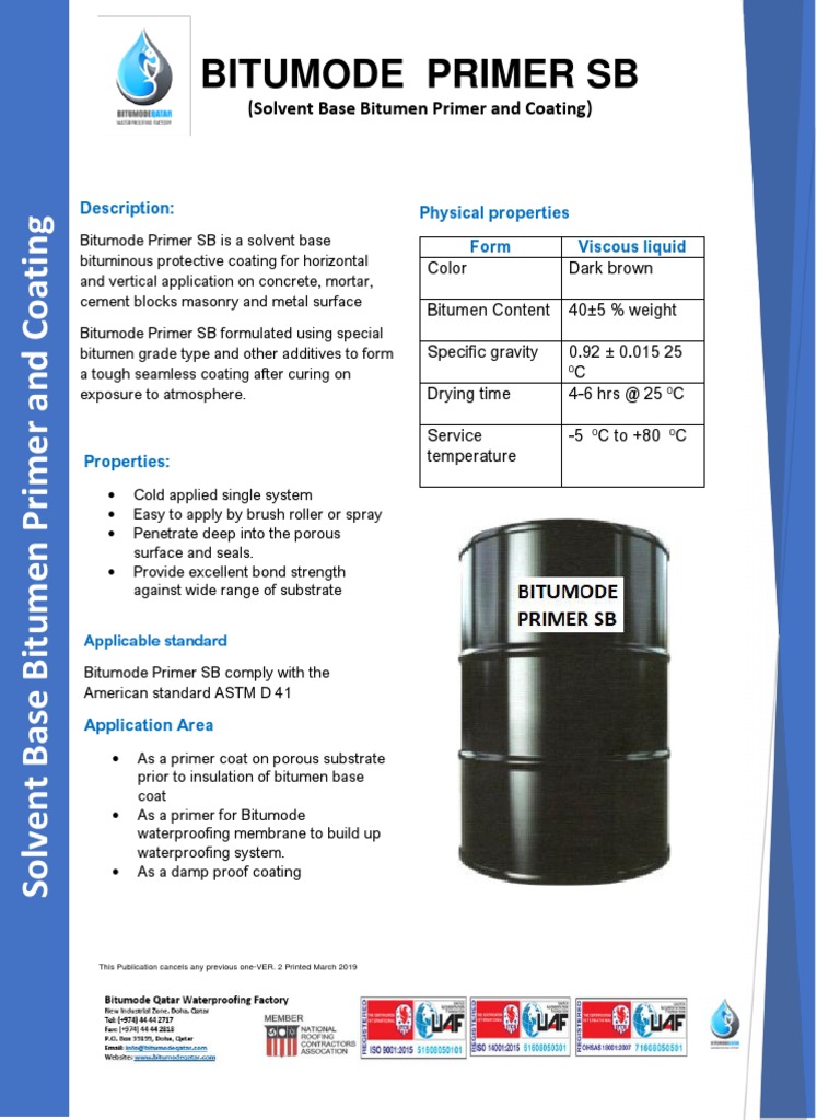 Bitumode Primer SB Technical Data Sheet Ver 02. | PDF | Asphalt ...