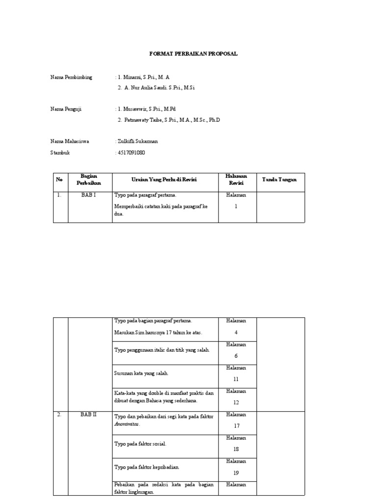 Format Perbaikan Proposal | PDF