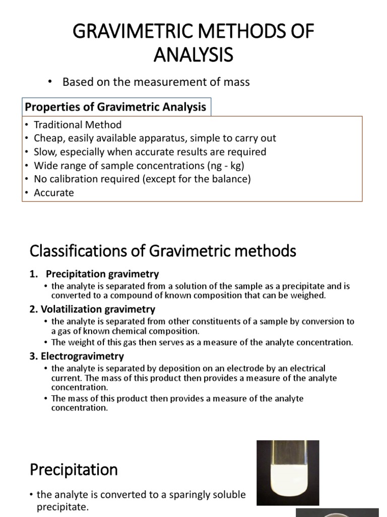 Gravimetric Methods of Analysis | PDF | Precipitation (Chemistry) | Analytical Chemistry