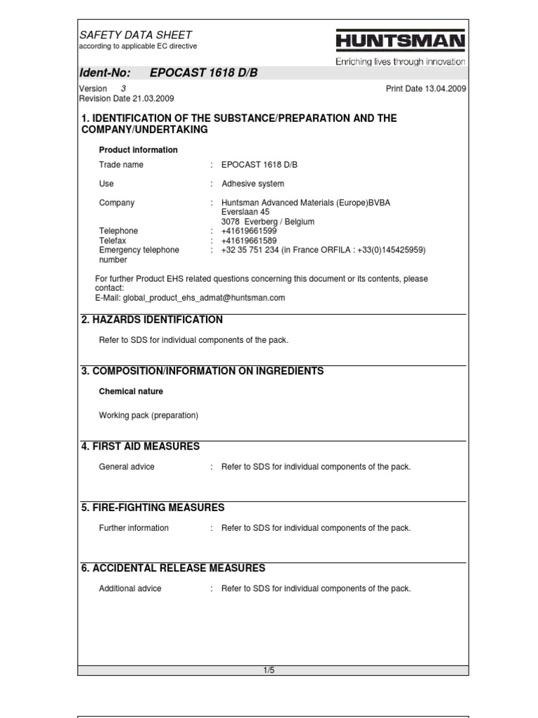 Epocast 1618 DB | PDF | Occupational Safety And Health | Safety