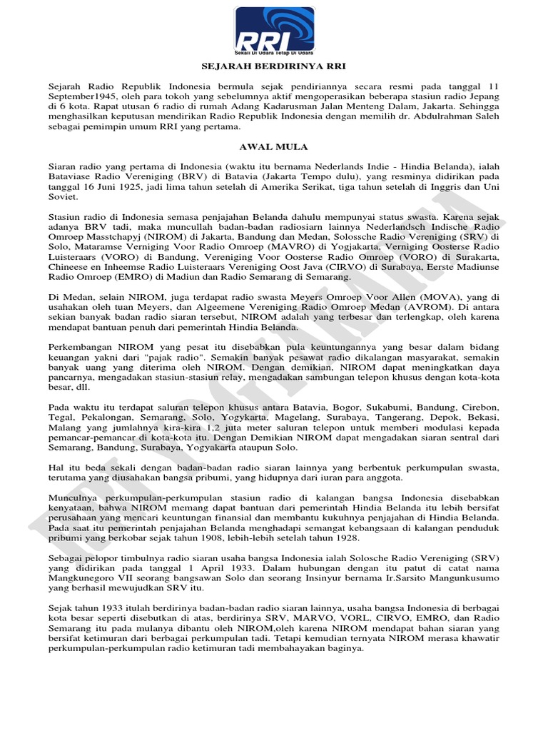 Sejarah Berdirinya RRI dan Perkembangan Radio di Indonesia | PDF