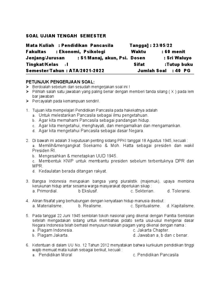 Uts PENDIDIKAN PANCASILpancasilA | PDF