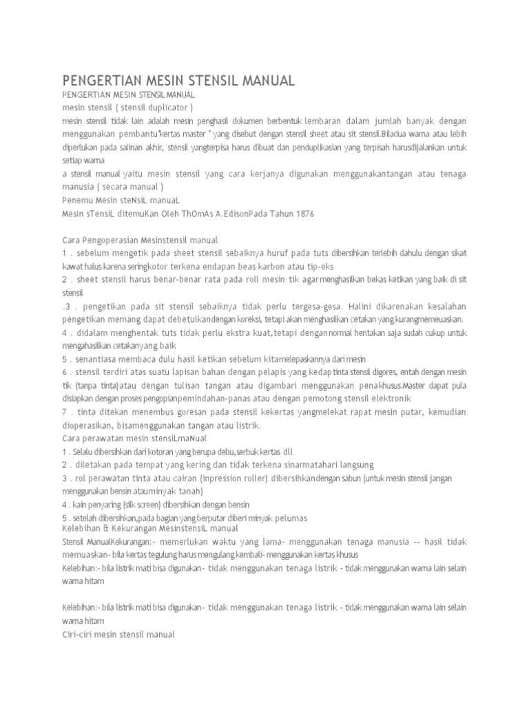 PENGERTIAN MESIN STENSIL MANUAL Ibu Nurjaya | PDF | Komputer