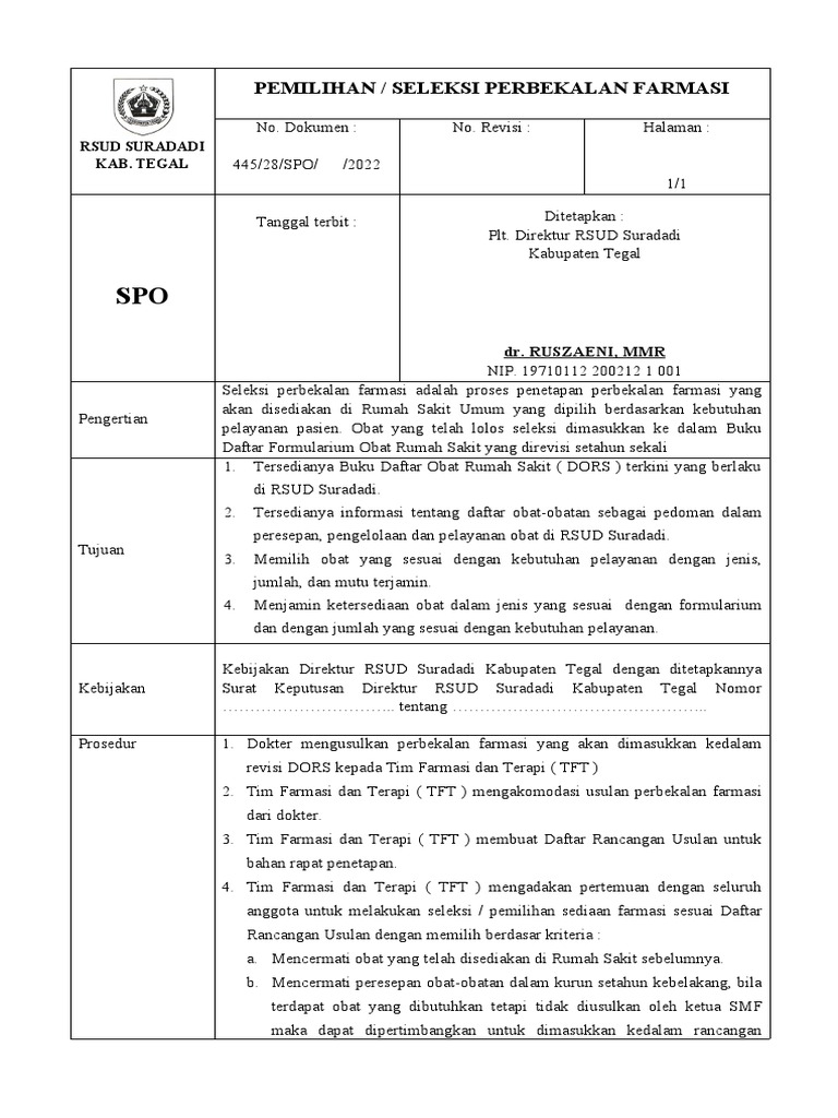 1.spo Pemilihan Atau Seleksi Obat | PDF