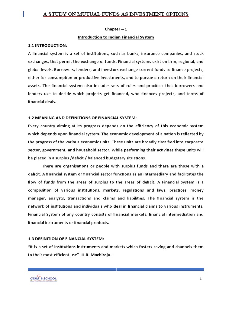 A Study On Mutual Funds As Investment Options: Chapter - 1 Introduction ...