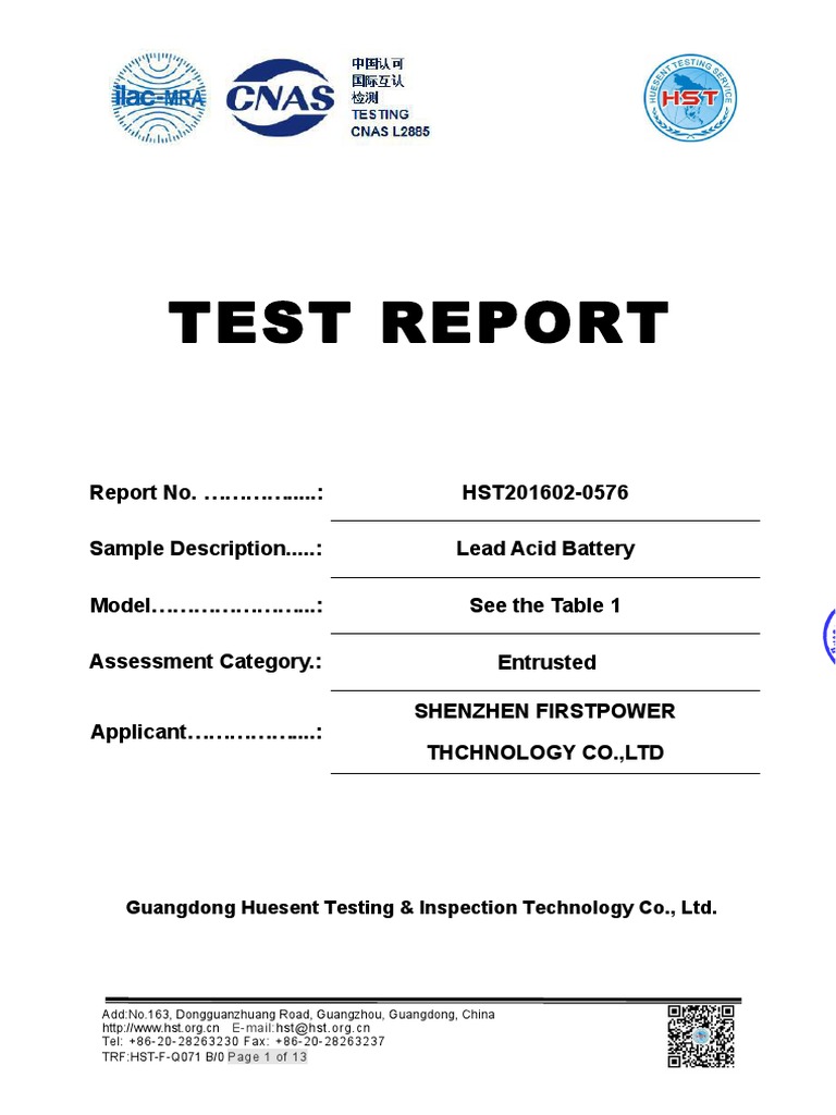 IEC60896 (FTHT Battery) Test Report | PDF | Voltage | Physical Quantities