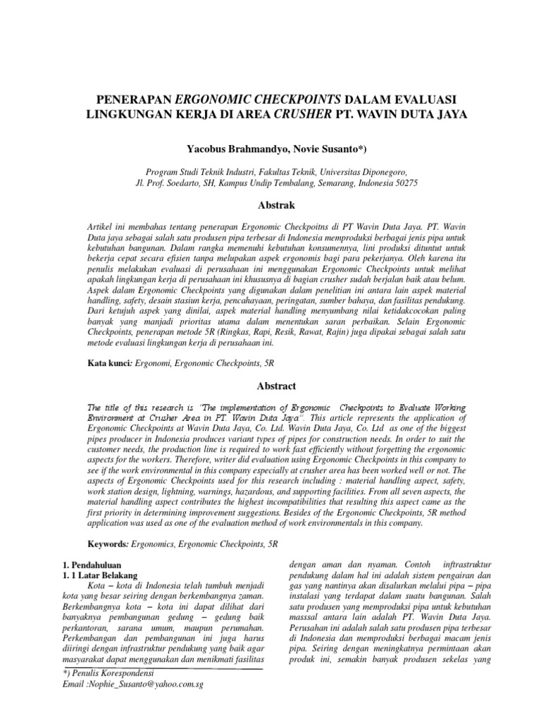 ID Penerapan Ergonomic Checkpoints Dalam Ev | PDF
