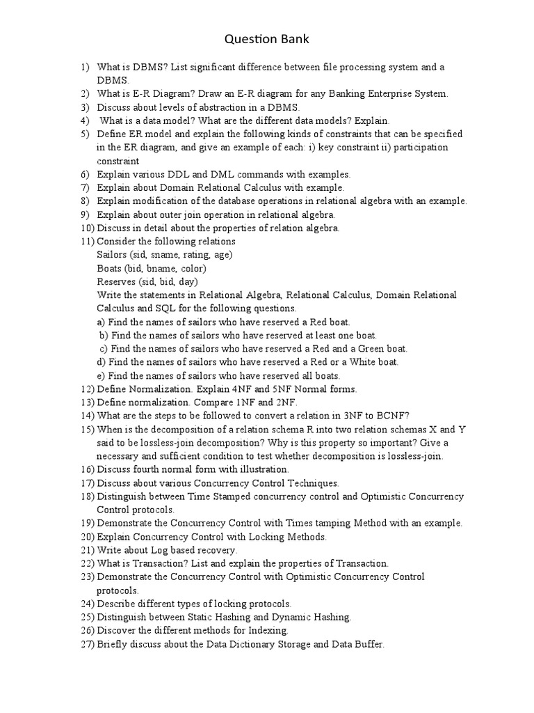 DBMS Question Bank | PDF | Relational Model | Databases DBMS Question Bank | PDF | Relational Model | Databases