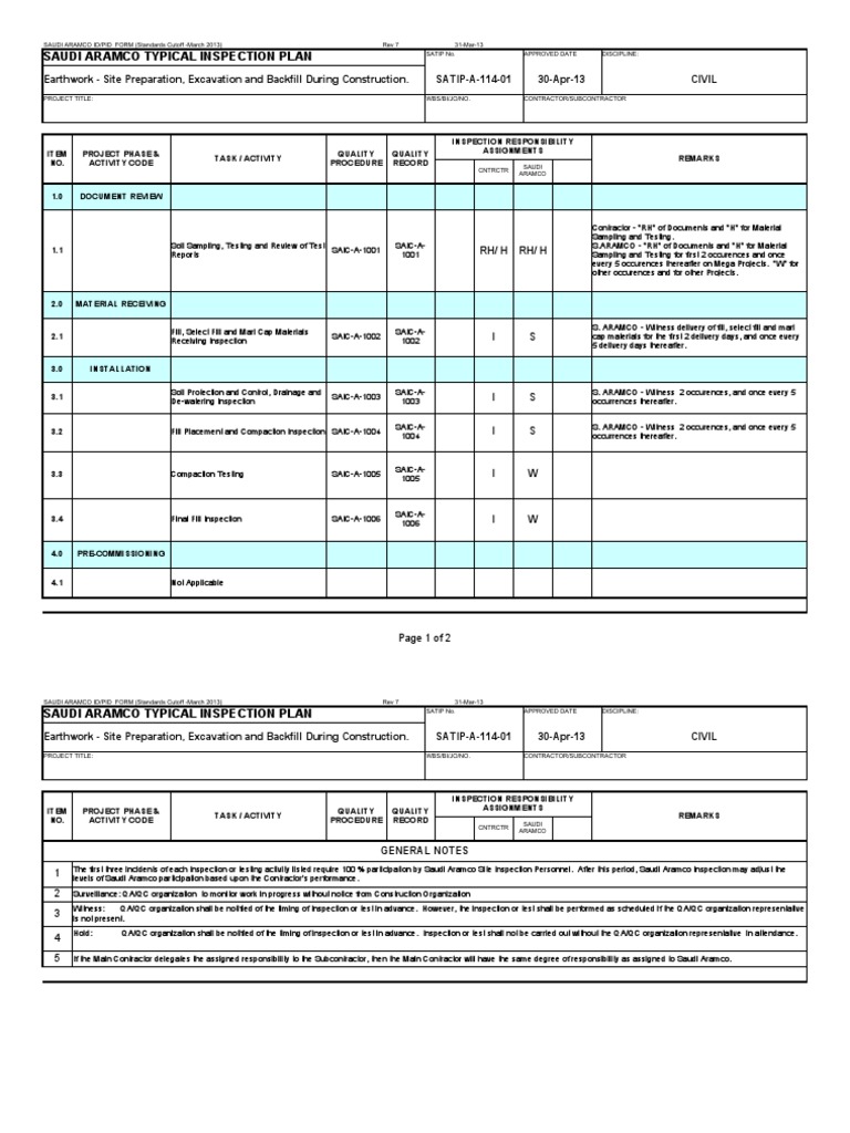 Saudi Aramco Typical Inspection Plan | PDF | Technology & Engineering