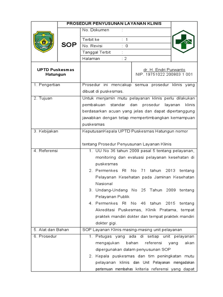 9.2.2 EP 4 SOP Prosedur Penyusunan Layanan Klinis Bru | PDF