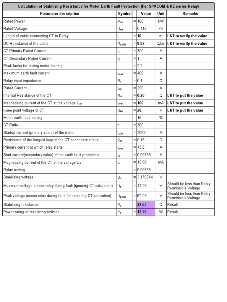 Stabilizing Resistor Calculation | PDF | Relay | Voltage