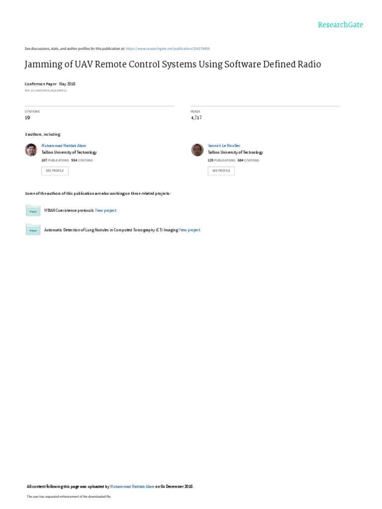 Jamming of UAV Remote Control Systems Using Software Defined Radio ...
