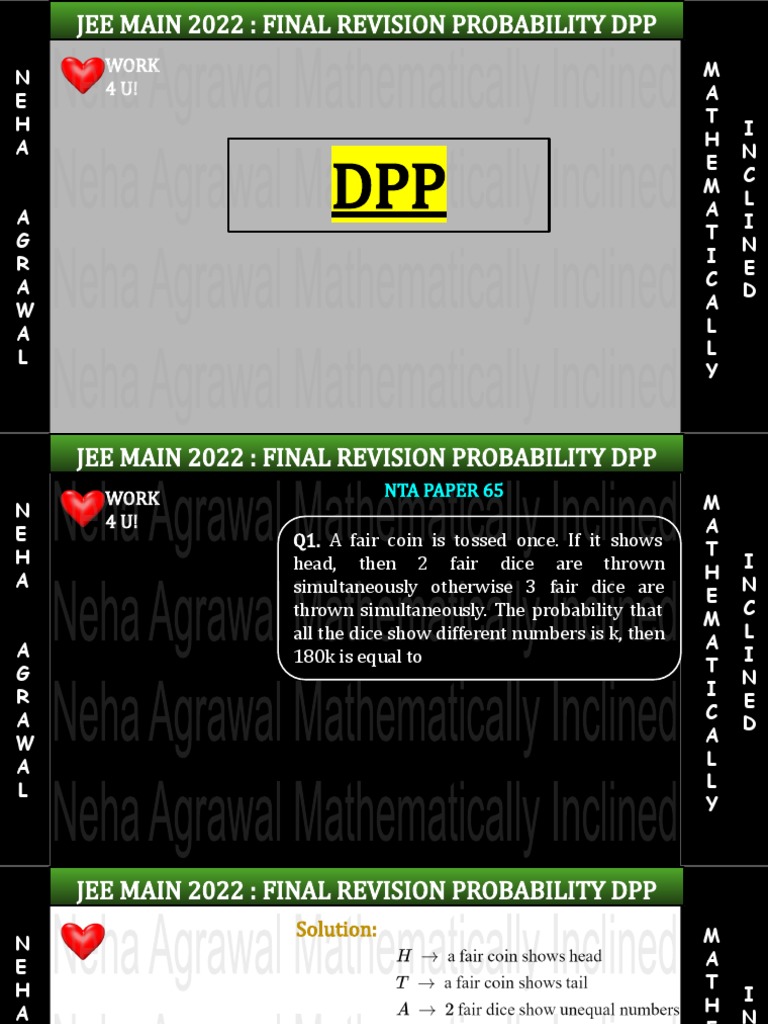 Jee Main 2022 - Final Revision Probability DPP | PDF | Expected Value | Probability