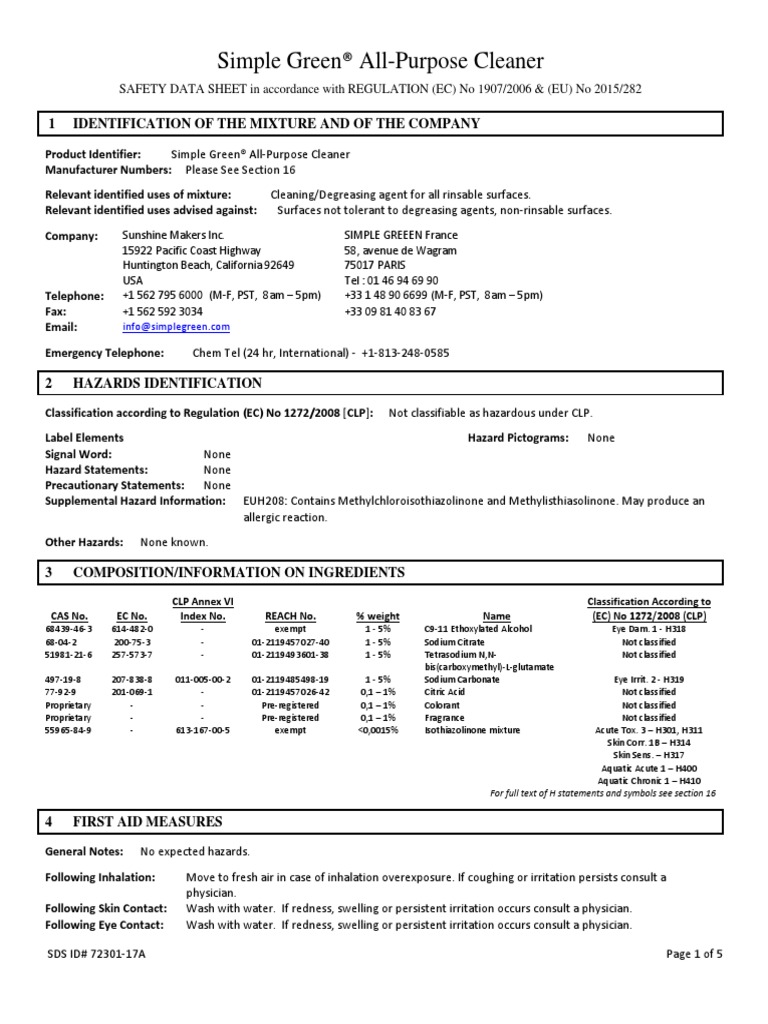 Simple Green All-Purpose Cleaner | PDF | Toxicity | Dangerous Goods