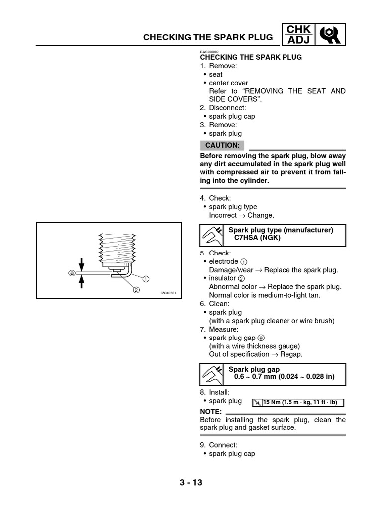 Yamaha Mio Checking The Spark Plug | PDF