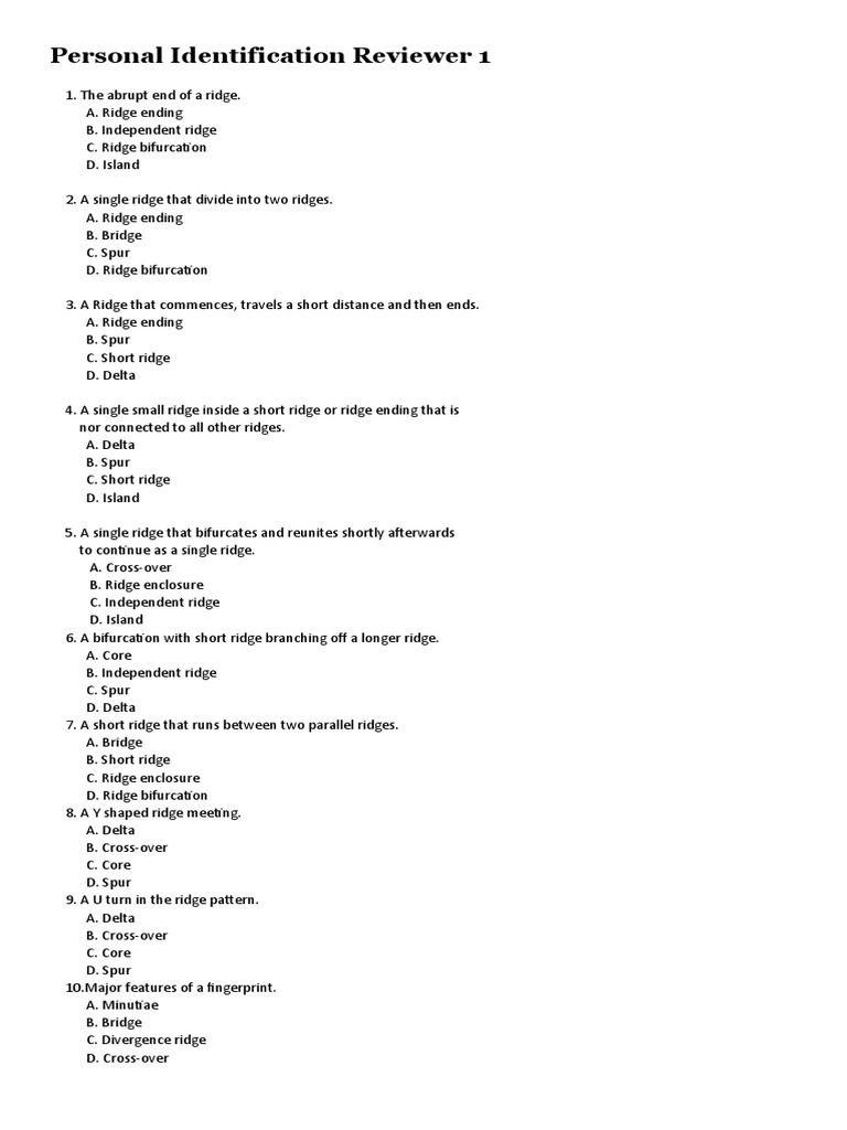 Personal Identification Reviewer 1 | PDF | Fingerprint | Forensic Science